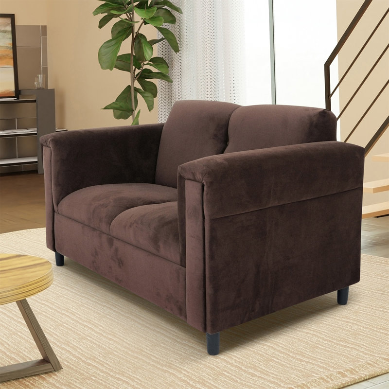 Suede Loveseat Sofa for Living Room Latitude Run Upholstery Color Dark Brown